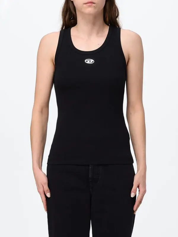 DIESEL® Slim Fit Stretch Cotton Tank Top With Embroidered Oval D Logo - Black