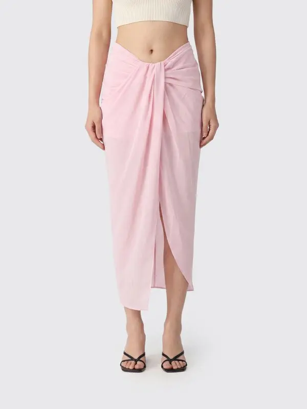 Jacquemus Draped Jersey Pencil Midi Skirt With Asymmetric Hem - Pink