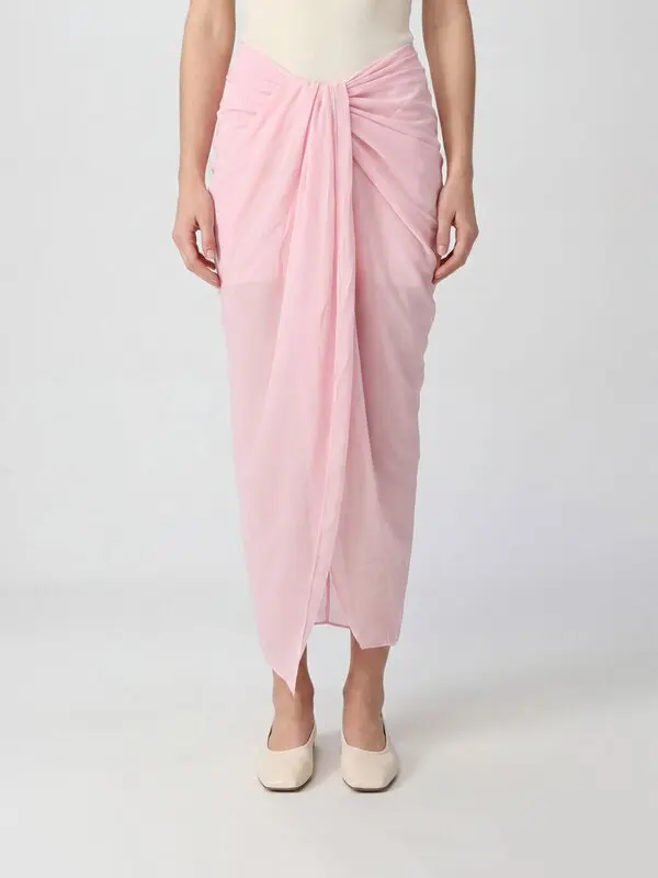 Jacquemus Draped Jersey Pencil Midi Skirt With Asymmetric Hem - Pink