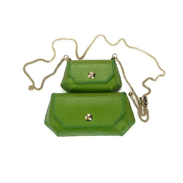 MALUSHA Convertible Lizard Embossed Leather Handbag Set - Green