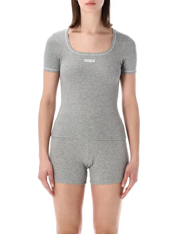 MARINE SERRE Square Neck Ribbed T-shirt - Grey