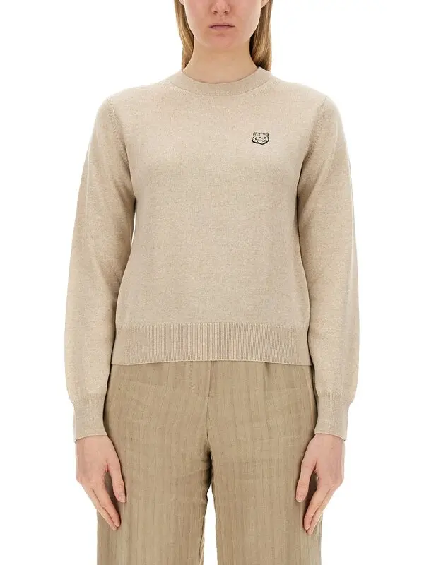 Maison Kitsuné Fox Head Regular Fit Wool Sweater For - Beige