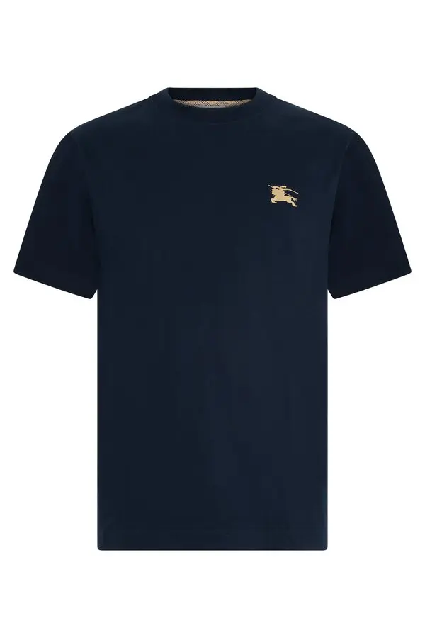 Burberry Cotton T-shirt With Embroidered Logo - Blue