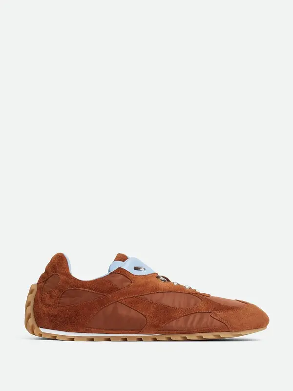 Bottega Veneta Suede And Nylon Lace-up Sneaker With Leather Trims - Marrone