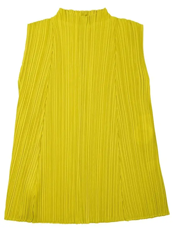 Issey Miyake Pleated Mini-textured Blouse Top For - Yellow