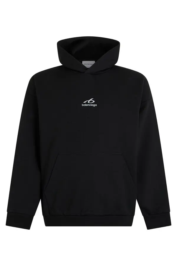 Balenciaga Cotton Hooded Sweatshirt With Logo Print - Black