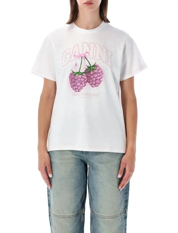 GANNI 100% Organic Cotton Graphic T-shirt - Bianco