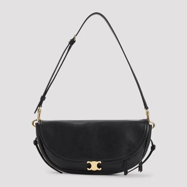 Celine Small Halfmoon Triomphe Lamb Leather Shoulder Bag - Black