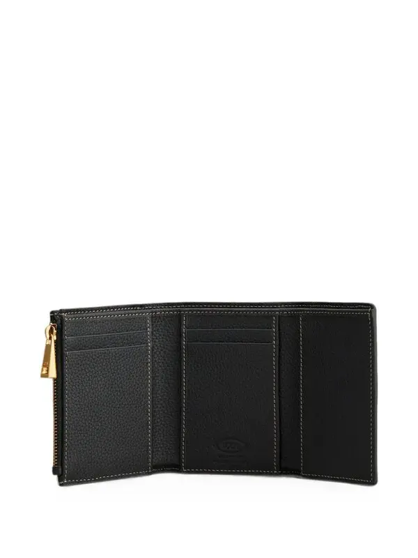 TOD'S Tri-fold Leather Wallet With Strap And Mini T Timeless Accessory - Black