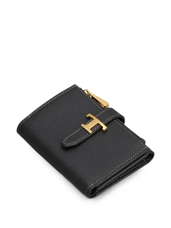 TOD'S Tri-fold Leather Wallet With Strap And Mini T Timeless Accessory - Black