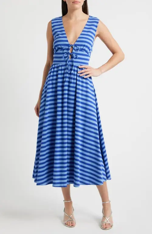 FRNCH Gennaro Striped Cotton Midi Dress - Bleu Electrique