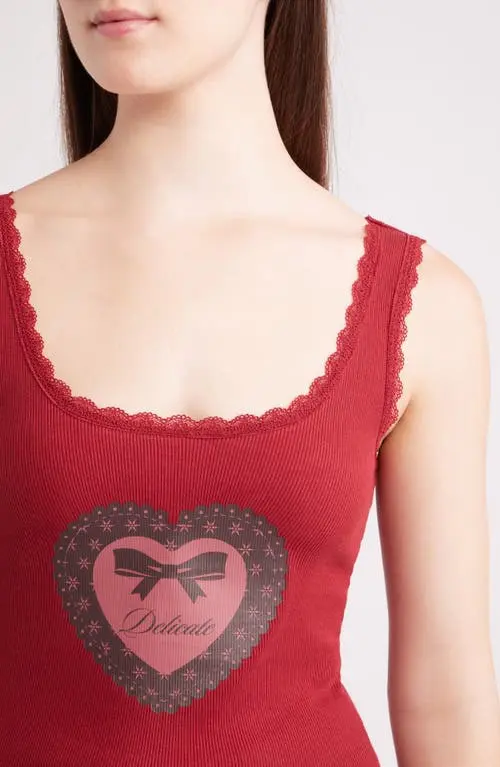 GOLDEN HOUR Delicate Heart Lace Trim Graphic Tank