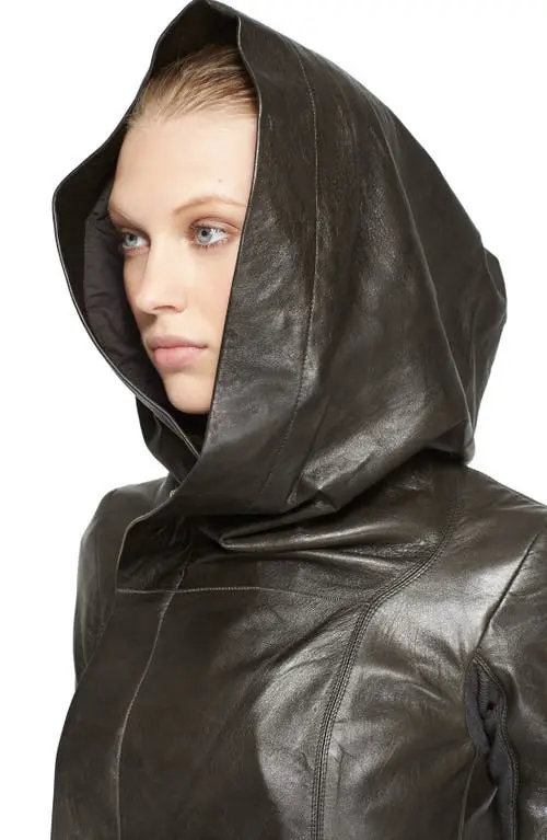 Rick Owens Lambskin Leather Hooded Biker Jacket