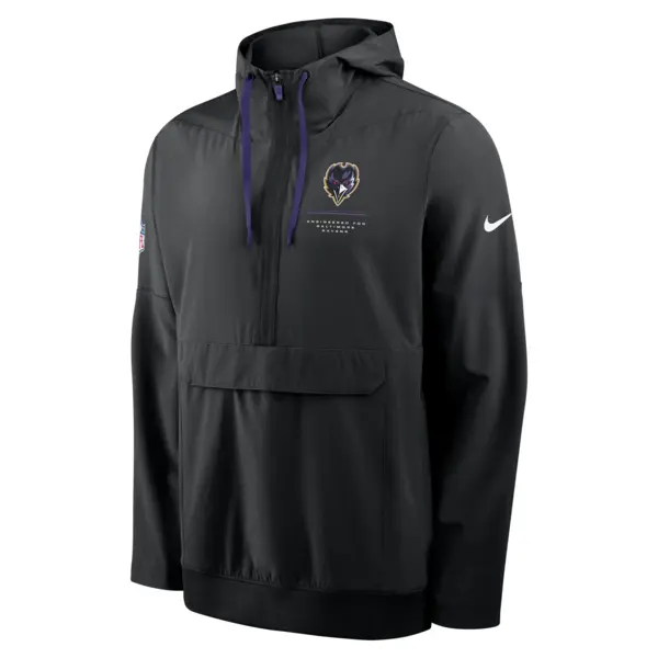 Nike Baltimore Ravens Sideline Anorak Nfl 1/2-zip Hooded Jacket - Black