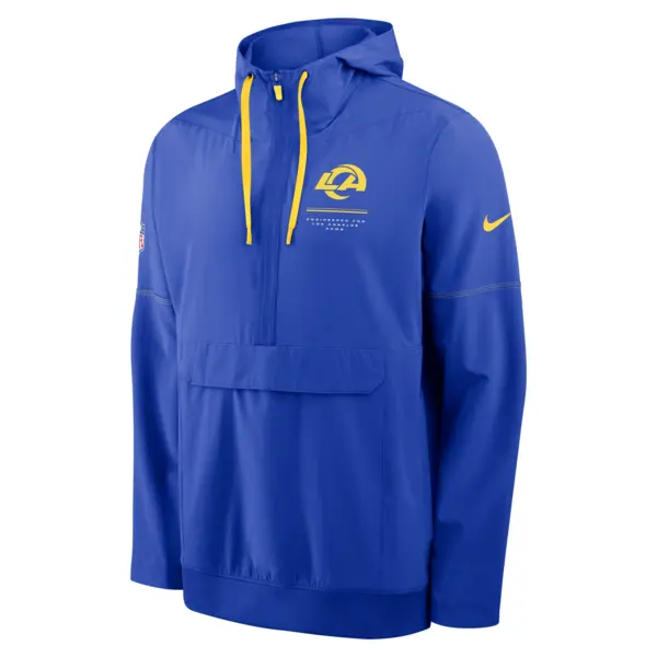 Nike Los Angeles Rams Sideline Anorak Nfl 1/2-zip Hooded Jacket - Blue
