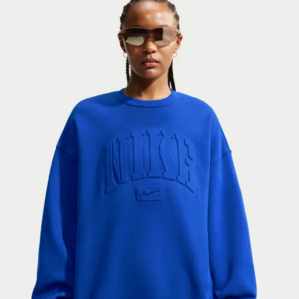 Nike Studio Fleece Weight Oversized Embossed Crew - Blue