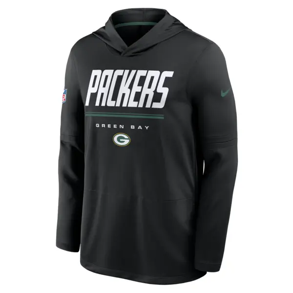 Nike Green Bay Packers Sideline Dri-fit Nfl Long-sleeve Hooded Top - Black