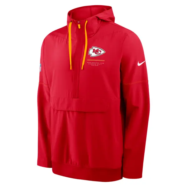 Nike Kansas City Chiefs Sideline Anorak Nfl 1/2-zip Hooded Jacket - Red