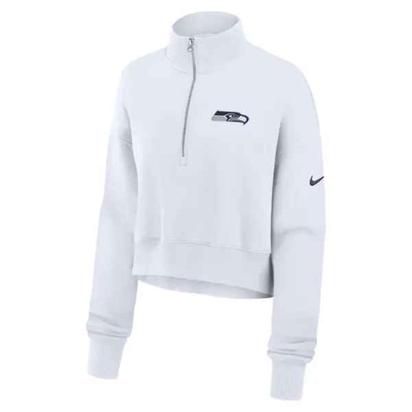 Nike Seattle Seahawks Primetime Phoenix Nfl Oversized Cropped 1/4-zip Crew - White