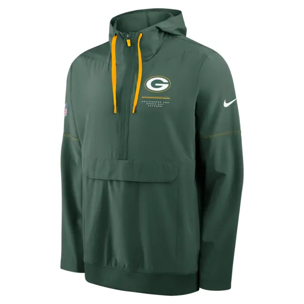 Nike Bay Packers Sideline Anorak Nfl 1/2-zip Hooded Jacket - Green