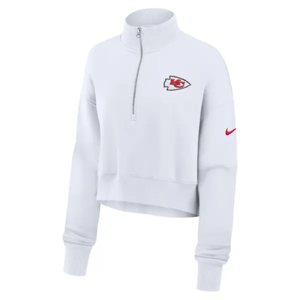 Nike Kansas City Chiefs Primetime Phoenix Nfl Oversized Cropped 1/4-zip Crew - White