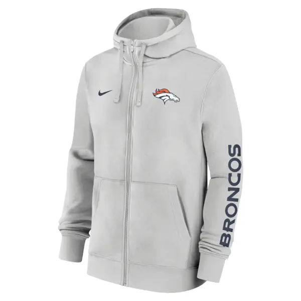Nike Denver Broncos Club Nfl Full-zip Hoodie - Grey