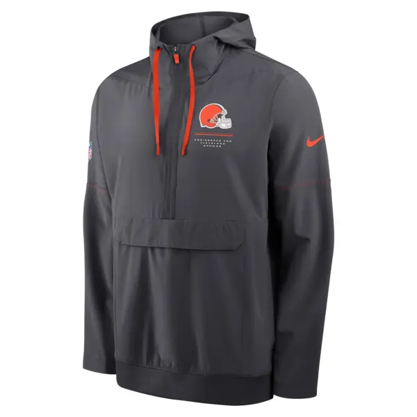 Nike Cleveland Browns Sideline Anorak Nfl 1/2-zip Hooded Jacket - Grey