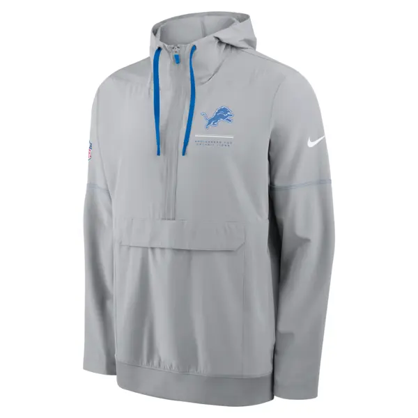 Nike Detroit Lions Sideline Anorak Nfl 1/2-zip Hooded Jacket - Grey