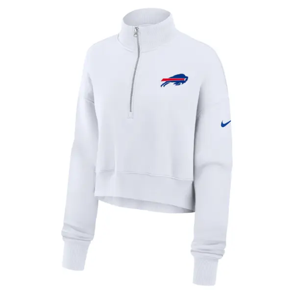 Nike Buffalo Bills Primetime Phoenix Nfl Oversized Cropped 1/4-zip Crew - White