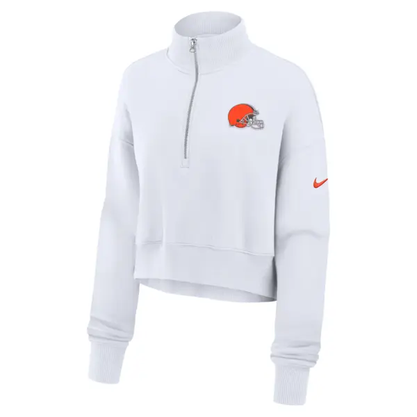 Nike Cleveland Browns Primetime Phoenix Nfl Oversized Cropped 1/4-zip Crew - White