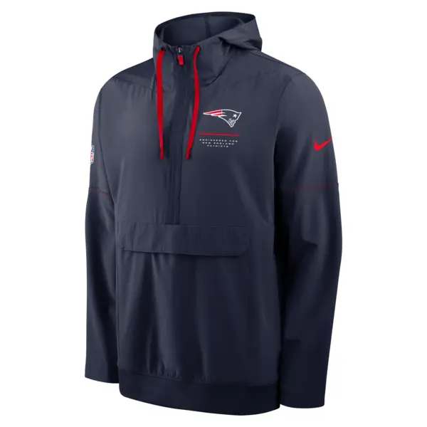 Nike New England Patriots Sideline Anorak Nfl 1/2-zip Hooded Jacket - Blue