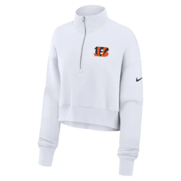 Nike Cincinnati Bengals Primetime Phoenix Nfl Oversized Cropped 1/4-zip Crew - White