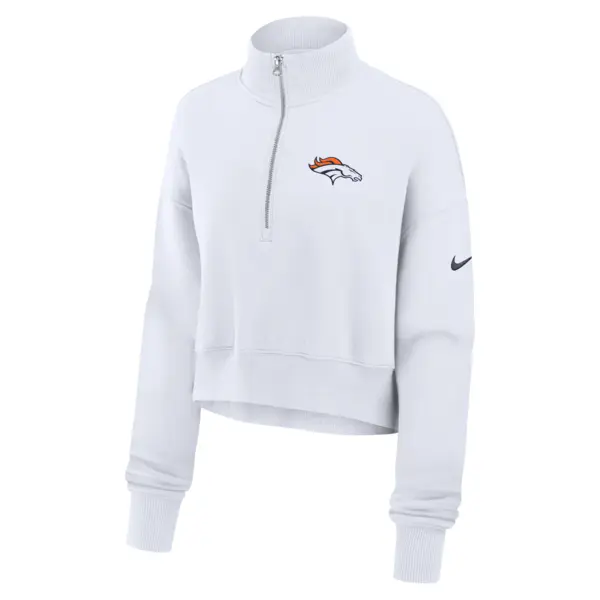 Nike Denver Broncos Primetime Phoenix Nfl Oversized Cropped 1/4-zip Crew - White