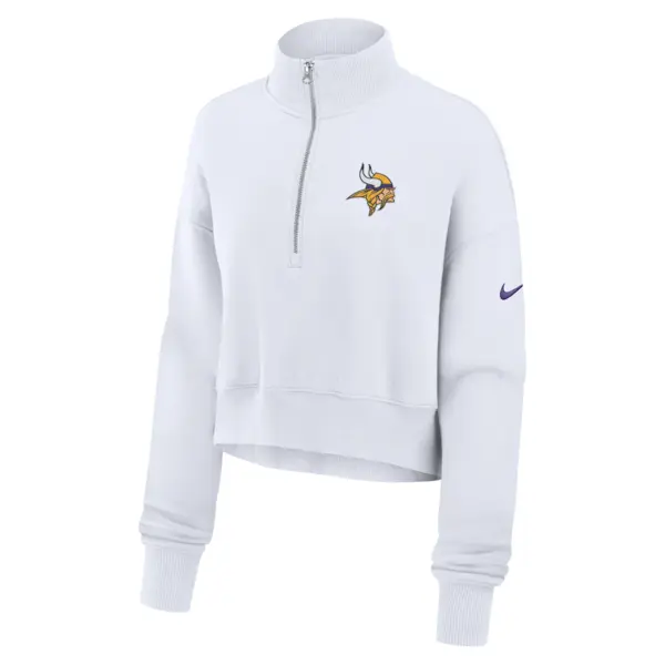 Nike Minnesota Vikings Primetime Phoenix Nfl Oversized Cropped 1/4-zip Crew - White