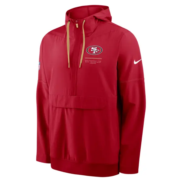 Nike San Francisco 49ers Sideline Anorak Nfl 1/2-zip Hooded Jacket - Red