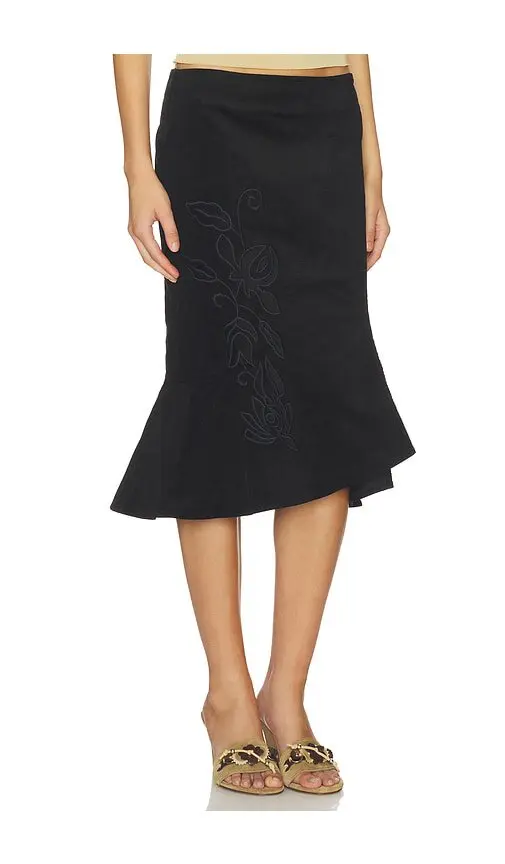 With Jéan Embroidered Corduroy Flared Skirt