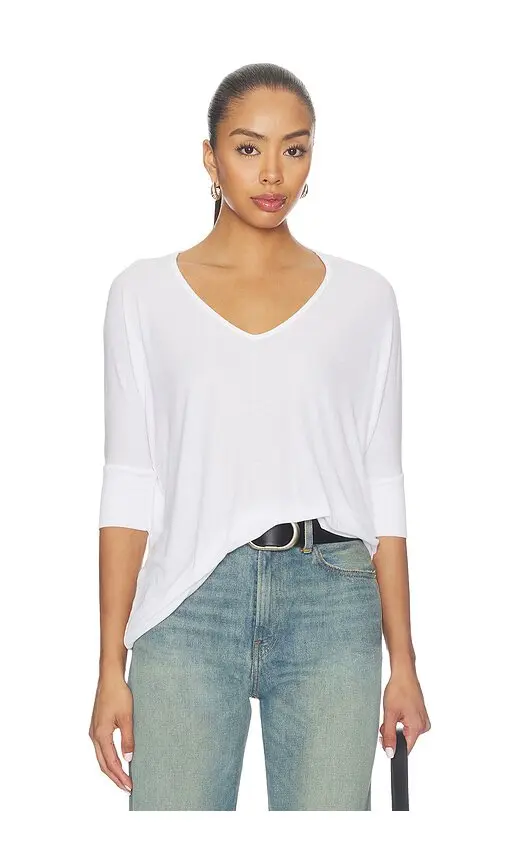 Michael Lauren Dylan 3/4 Sleeved Draped V-neck - White