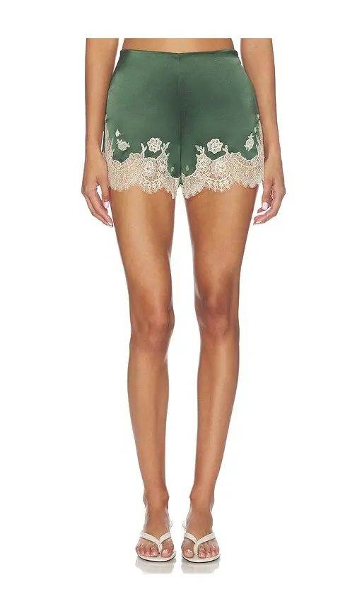 Alice + Olivia Elissa Cutaway Lace Short In Dark Green - Dark Fern