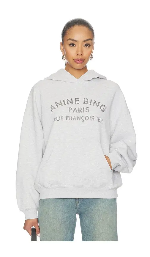 ANINE BING Harvey Sweatshirt Paris Stencil In Light Grey - Heather Grey
