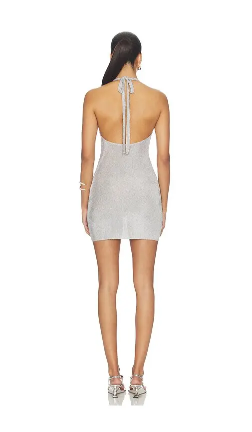 GUIZIO Millie Halter Mini Dress In Metallic Knit - Silver