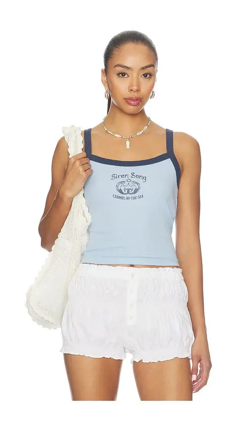 Daydreamer Siren Song Pointelle 90s Tank Top In Baby Blue - Blue Combo