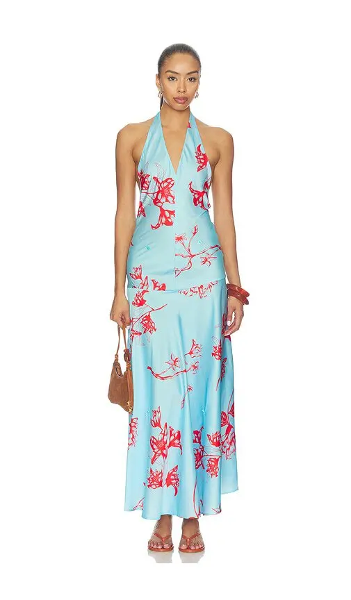 JULIET JOHNSTONE Satin Button Dress In Baby Blue - Sky Blue