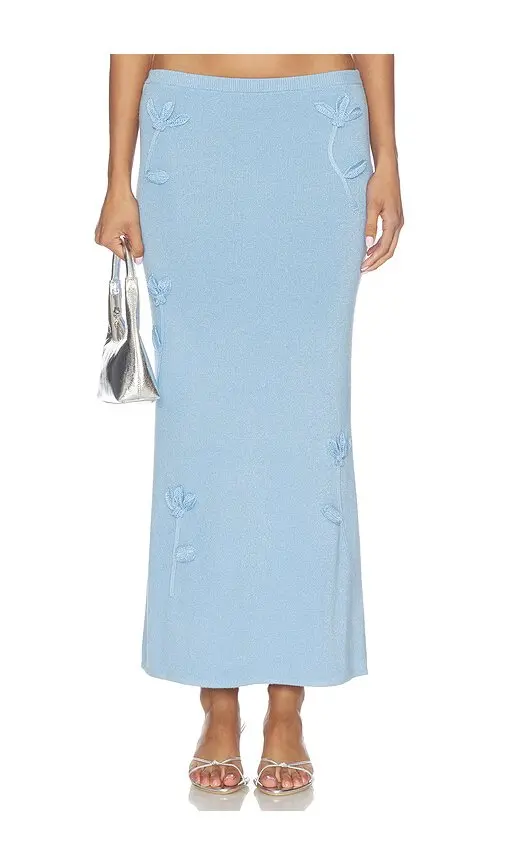 Majorelle Kaidyn Flower Embroidered Midi Skirt In Blue - Metallic Blue
