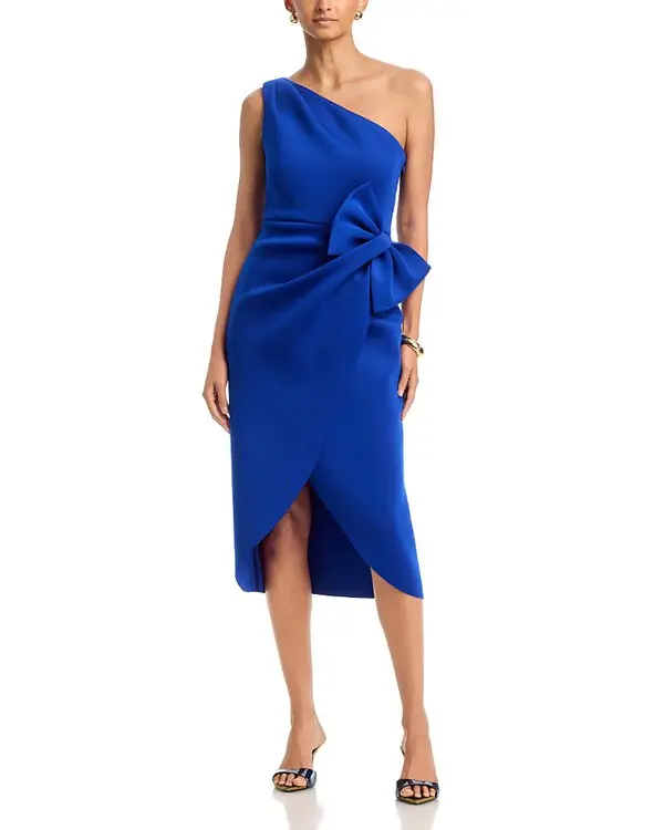 Eliza J One Shoulder Side Bow Midi Dress