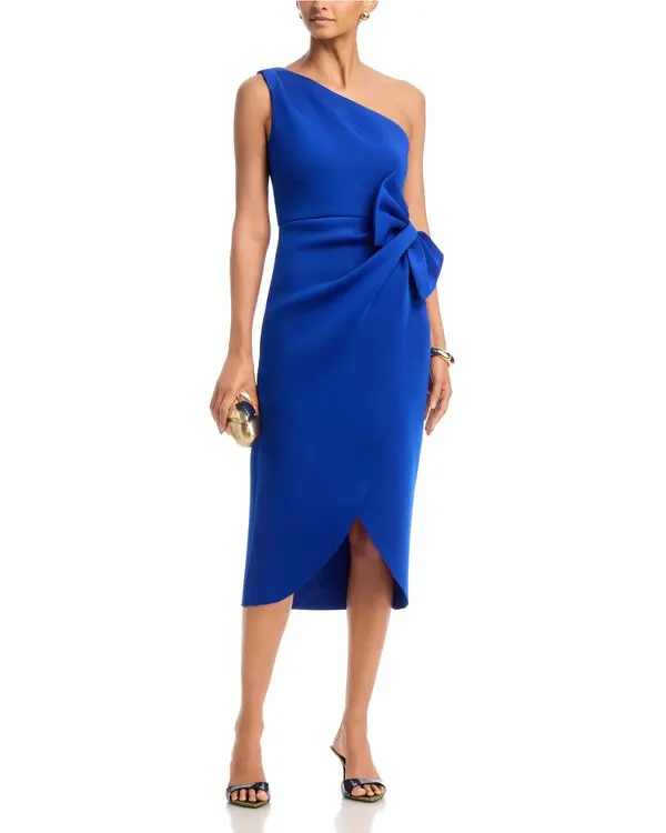Eliza J One Shoulder Side Bow Midi Dress