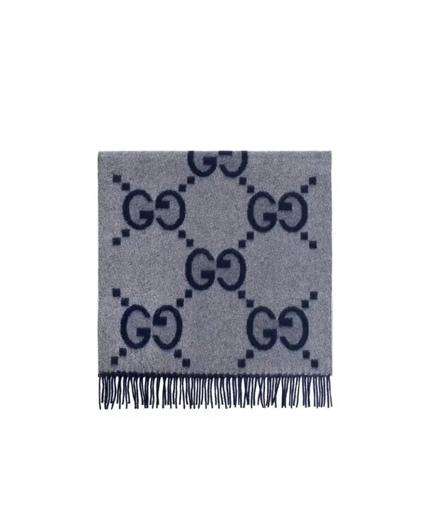 Gucci Gg Jacquard Fringed Scarf - Gray