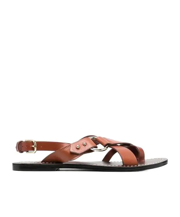 Soeur Round-headed Flat Sandals - Cognac