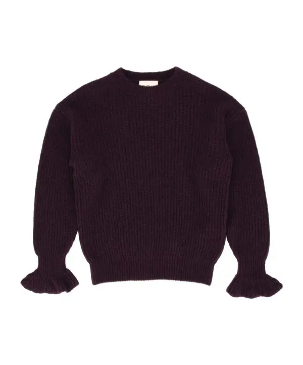 DOUUOD Ruffled-cuff Chunky-knit Sweater - Purple