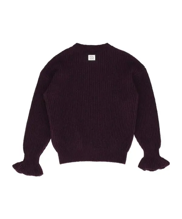 DOUUOD Ruffled-cuff Chunky-knit Sweater