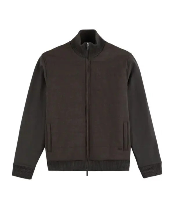 FAY Bi-material Jacket In Wool And Cotton - Brown